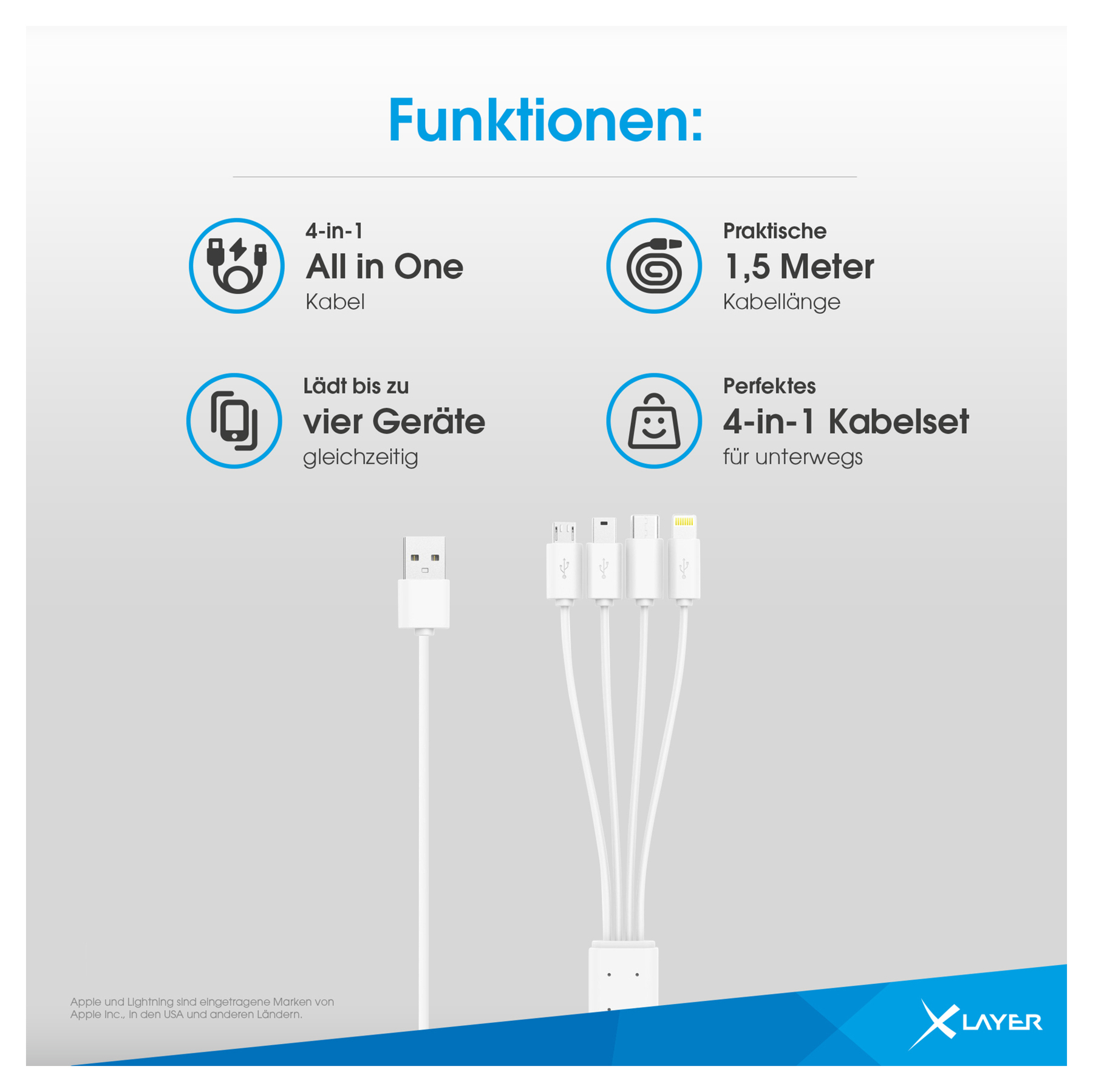 Xlayer XLAYER OCTOPUS 4-I-1 USB OCTOPUS USB-LADDKABEL 1,5