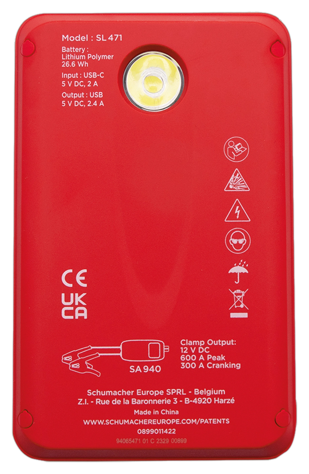 Schumacher 12V 600A LITHIUM BOOSTER START AID BOOSTER SL471